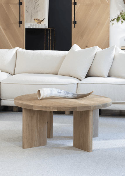 Large Round Oak Wood Coffee Table – Kier Design Interiors